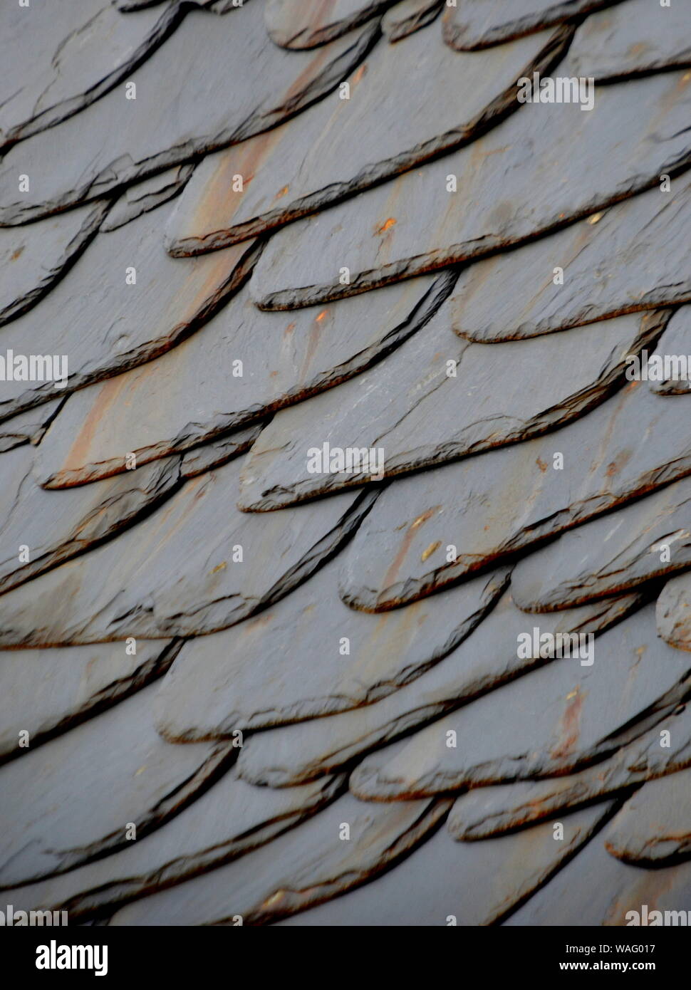 Details of shale roof on a house built from schist in Piodão, one of ...