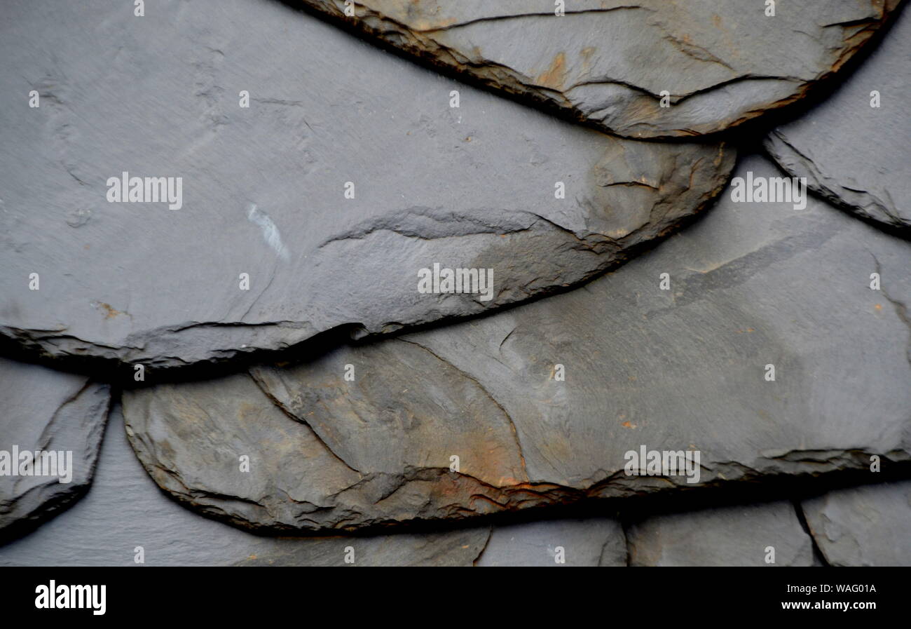 Details of shale roof on a house built from schist in Piodão, one of ...