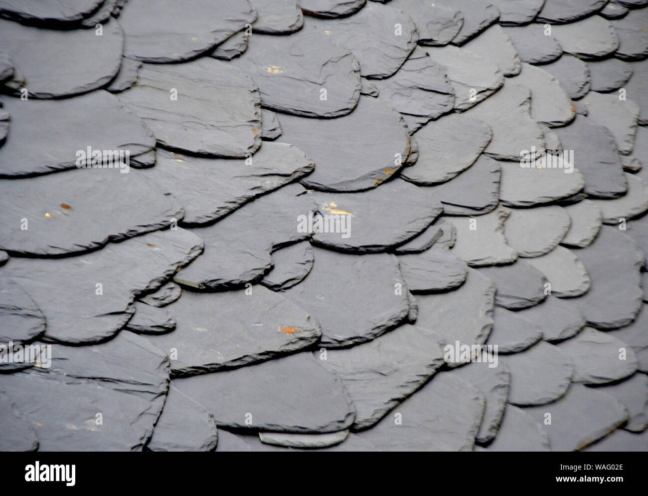 Details of shale roof on a house built from schist in Piodão, one of ...