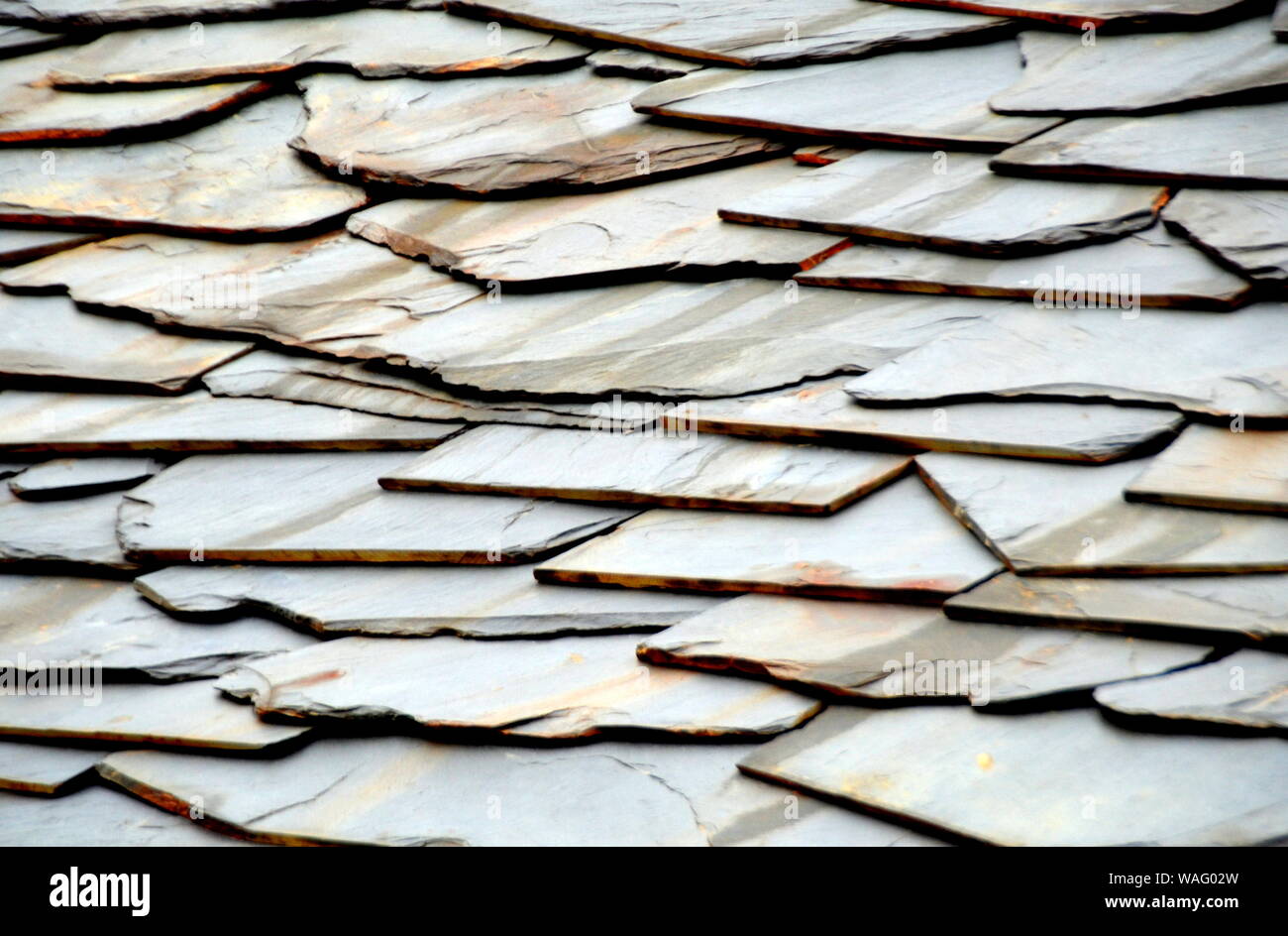 Details of shale roof on a house built from schist in Piodão, one of ...