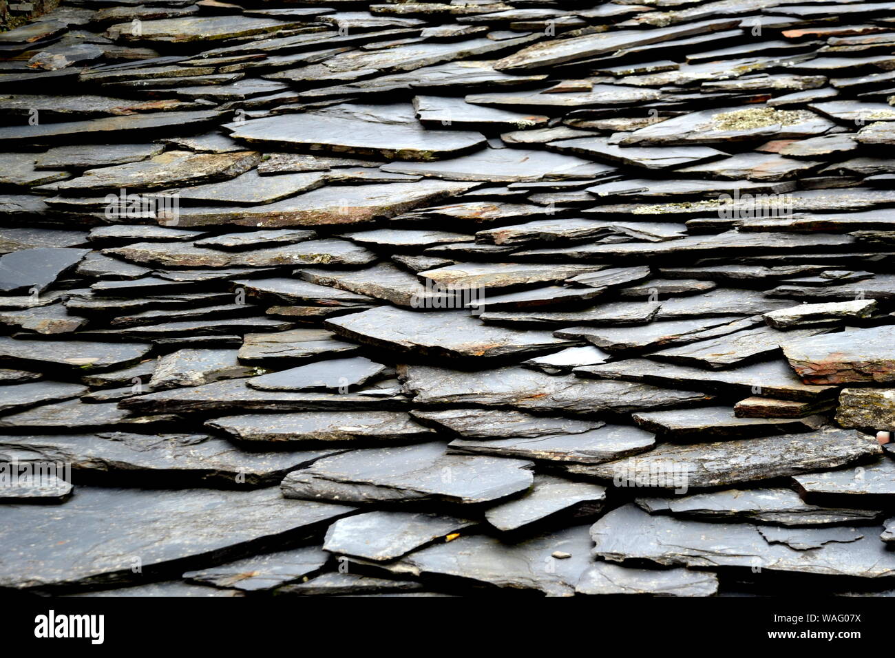 Details of shale roof on a house built from schist in Piodão, one of ...