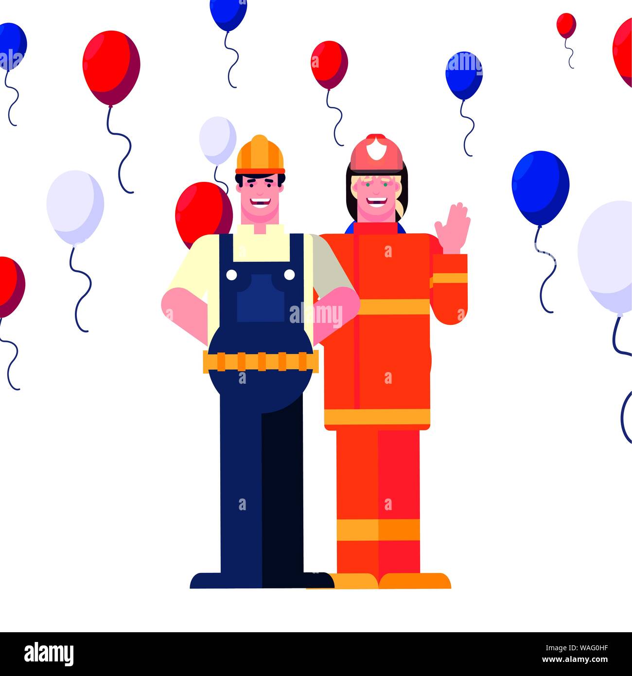 happy labor day - firefighter and worker man balloons celebration ...