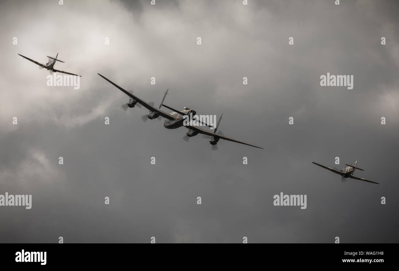 Battle of Britain Memorial flight comprising a lancaster bomber ...