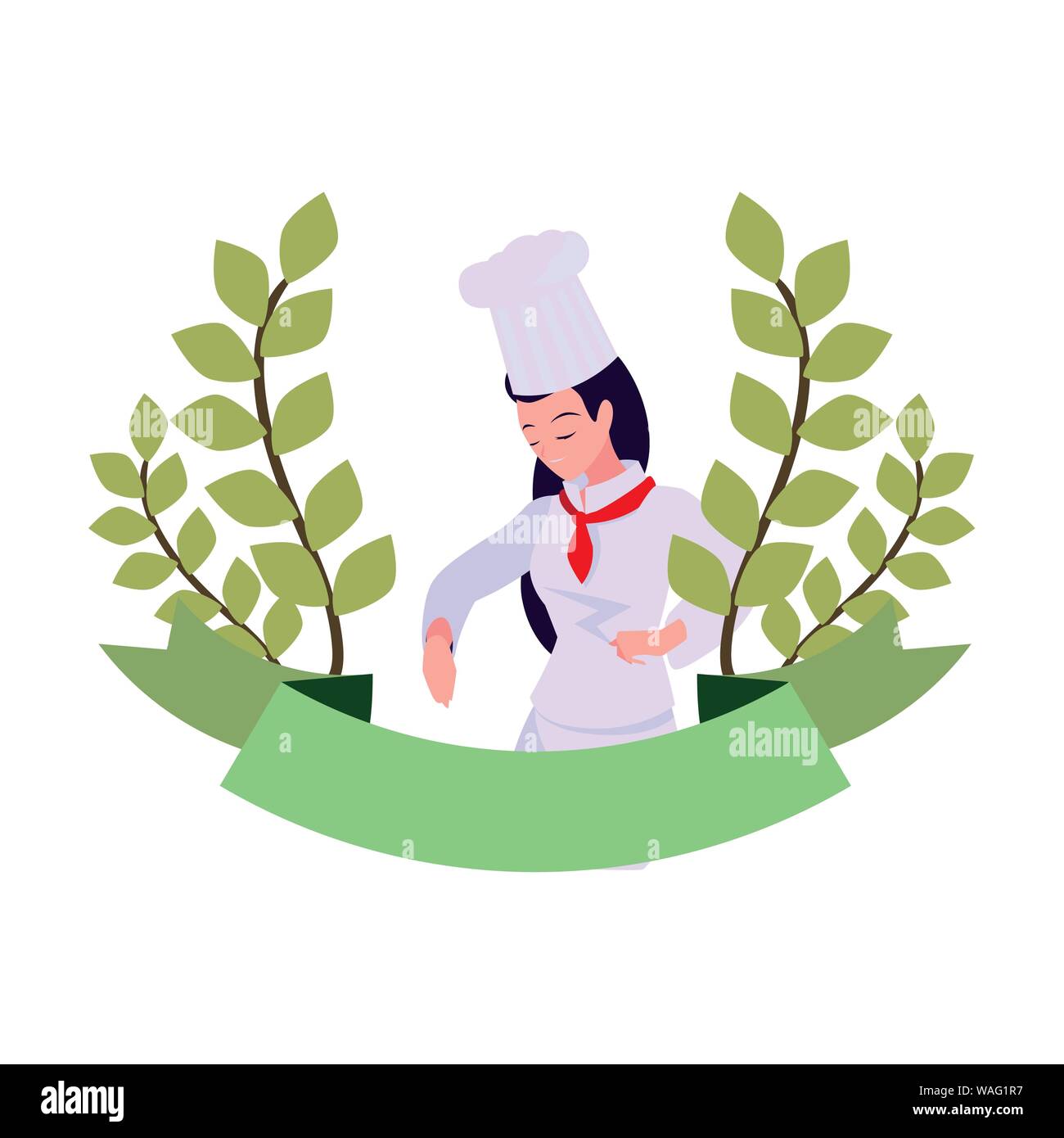 woman chef character with uniform branch leaves vector illustration ...