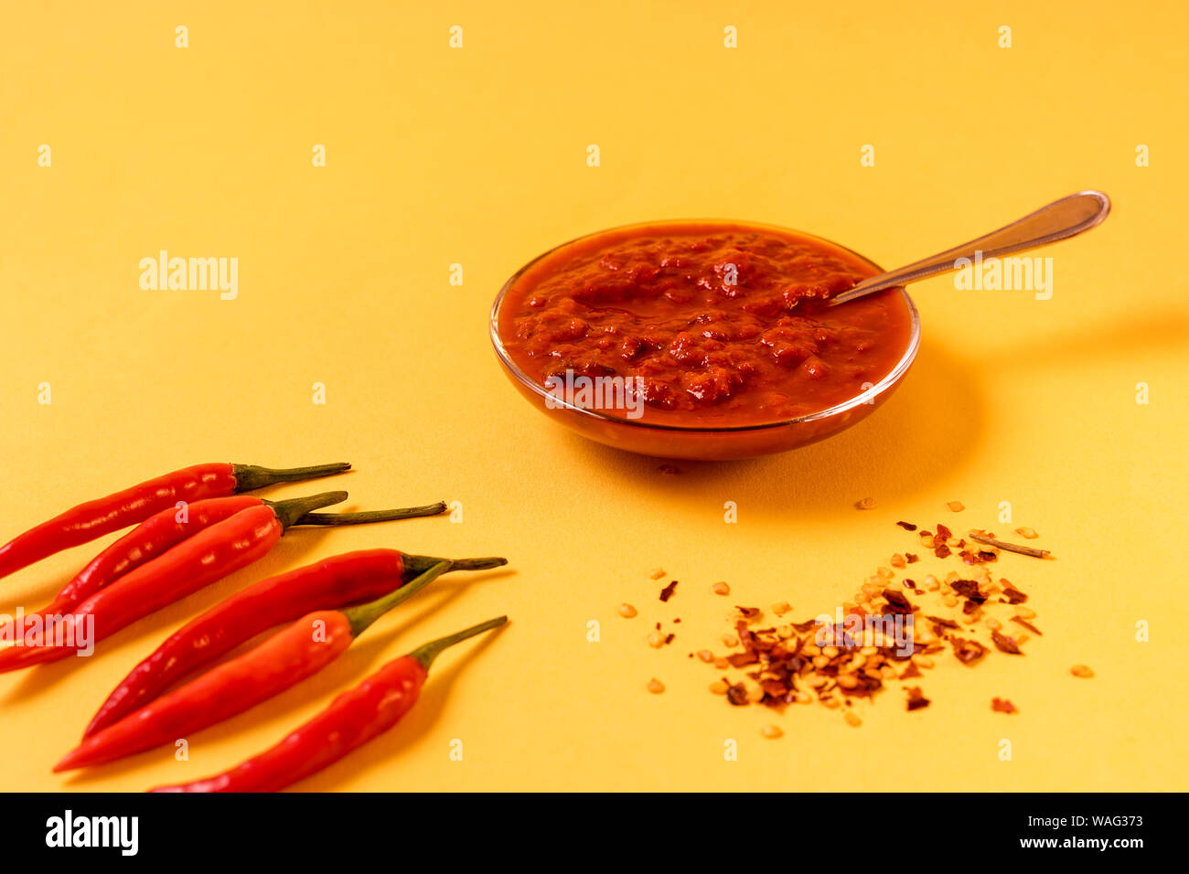 Hot chilli pepper sauce paste harissa, traditional Tunisia, Moroccan ...