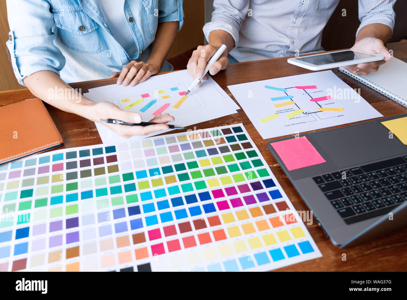 Creative UI designer teamwork meeting planning designing wireframe ...
