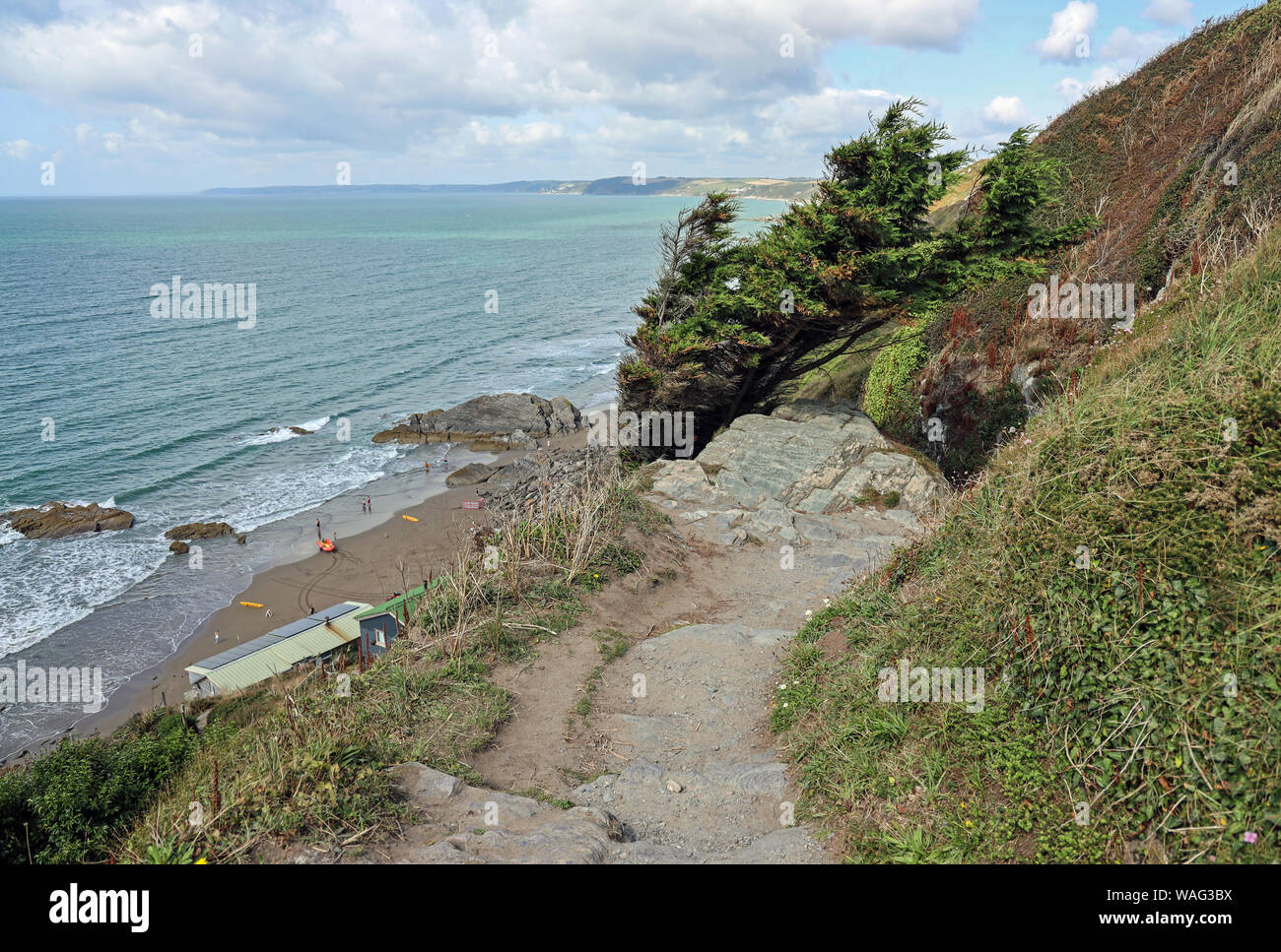 The rocky path down to Tregonhawke Beach, Whitsand Bay, Rame, Cornwall ...