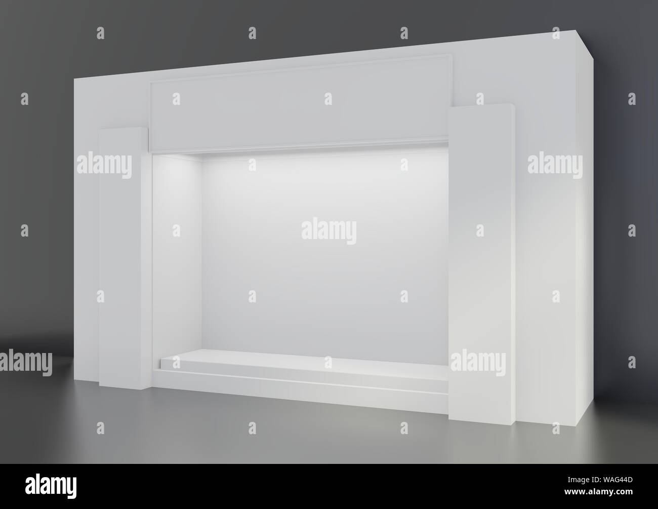 Shop window display, Empty storefront, White Showcase. 3d rendering ...