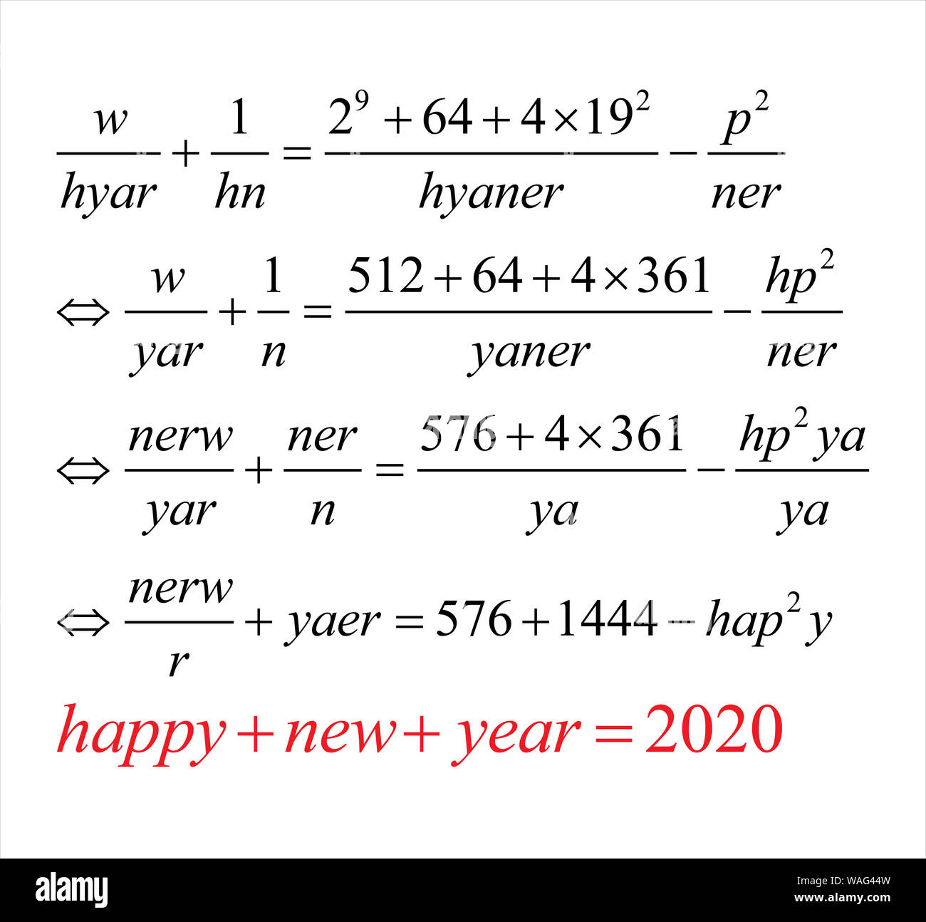 How to wish happy new year 2020 using mathematics problem Stock Photo ...