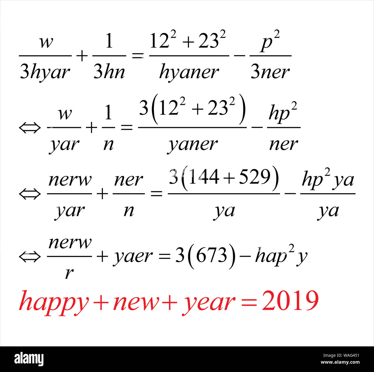 How to wish happy new year 2019 using mathematics problem Stock Photo ...
