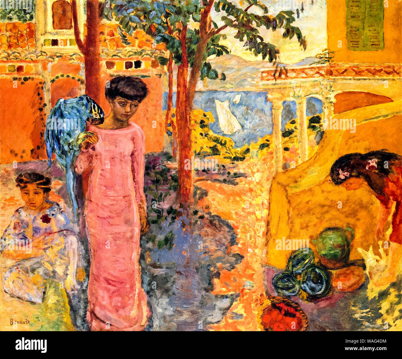 Pierre Bonnard, Girl with Parrot, Post-Impressionist painting, 1910 ...
