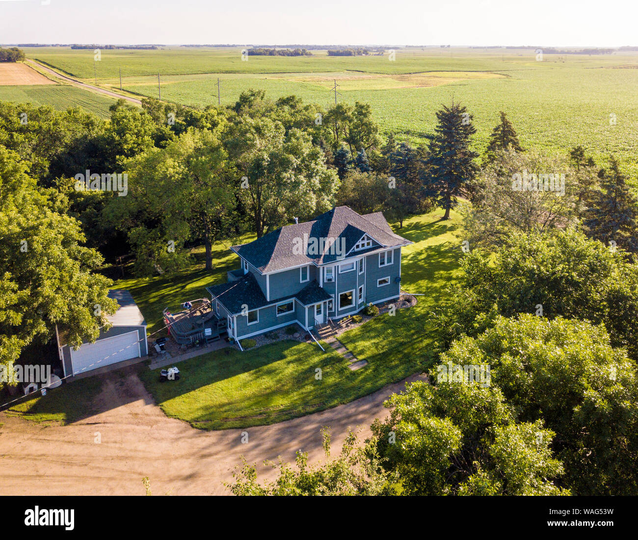 Aerial view of quaint farm house on the plains of South Dakota Stock ...
