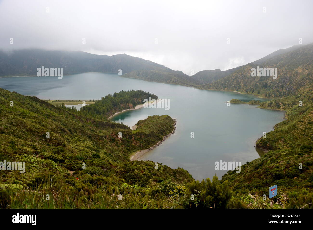 Volcanic crater lake Lagoa do Fogo on the island of Sao Miguel, Azores ...