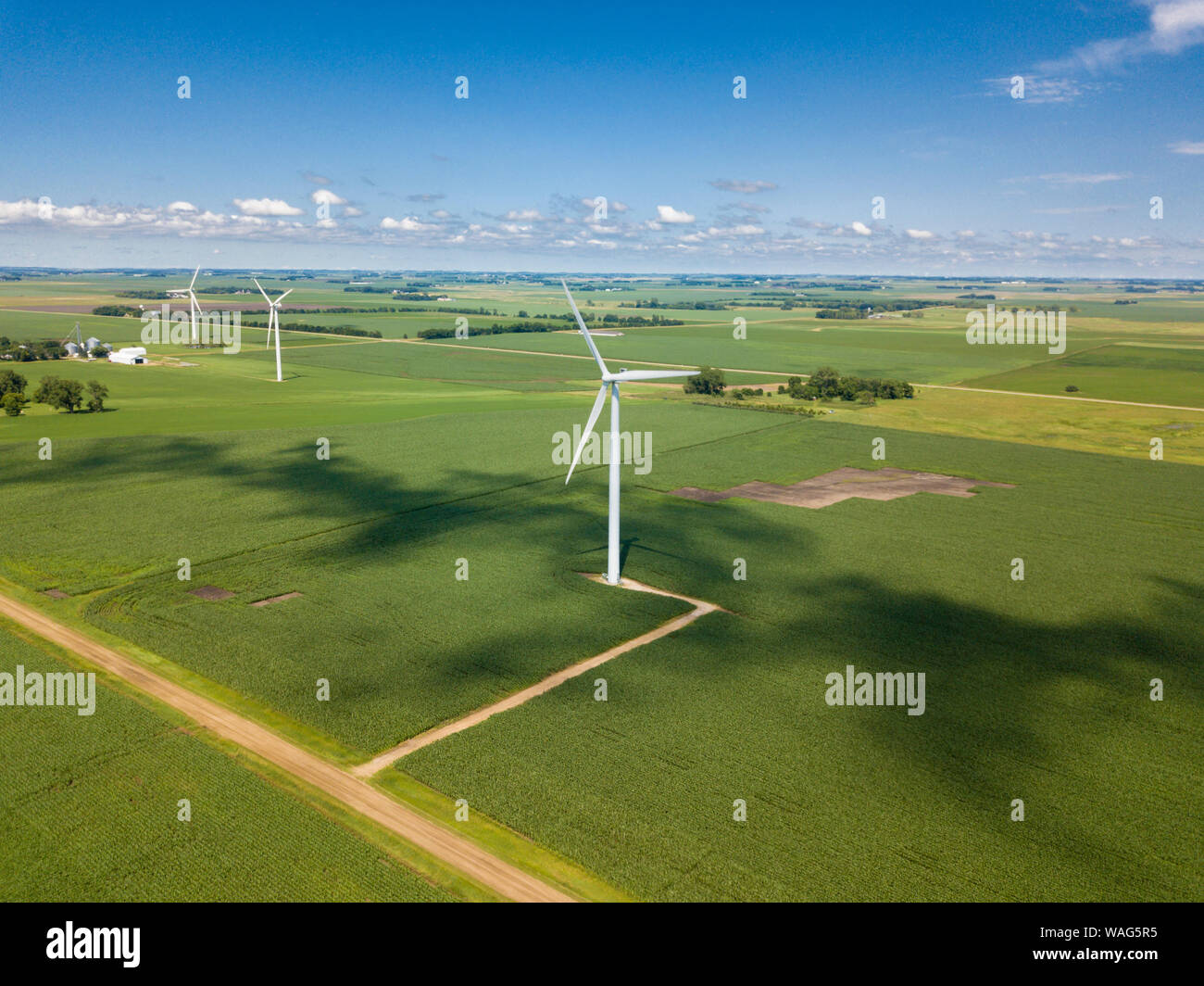 Aerial view of wind turbines in a corn field in Minnesota, USA Stock ...