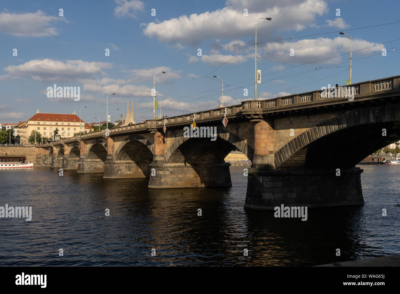 The view on the Palacky bridge, which connects Smichov and New Town ...