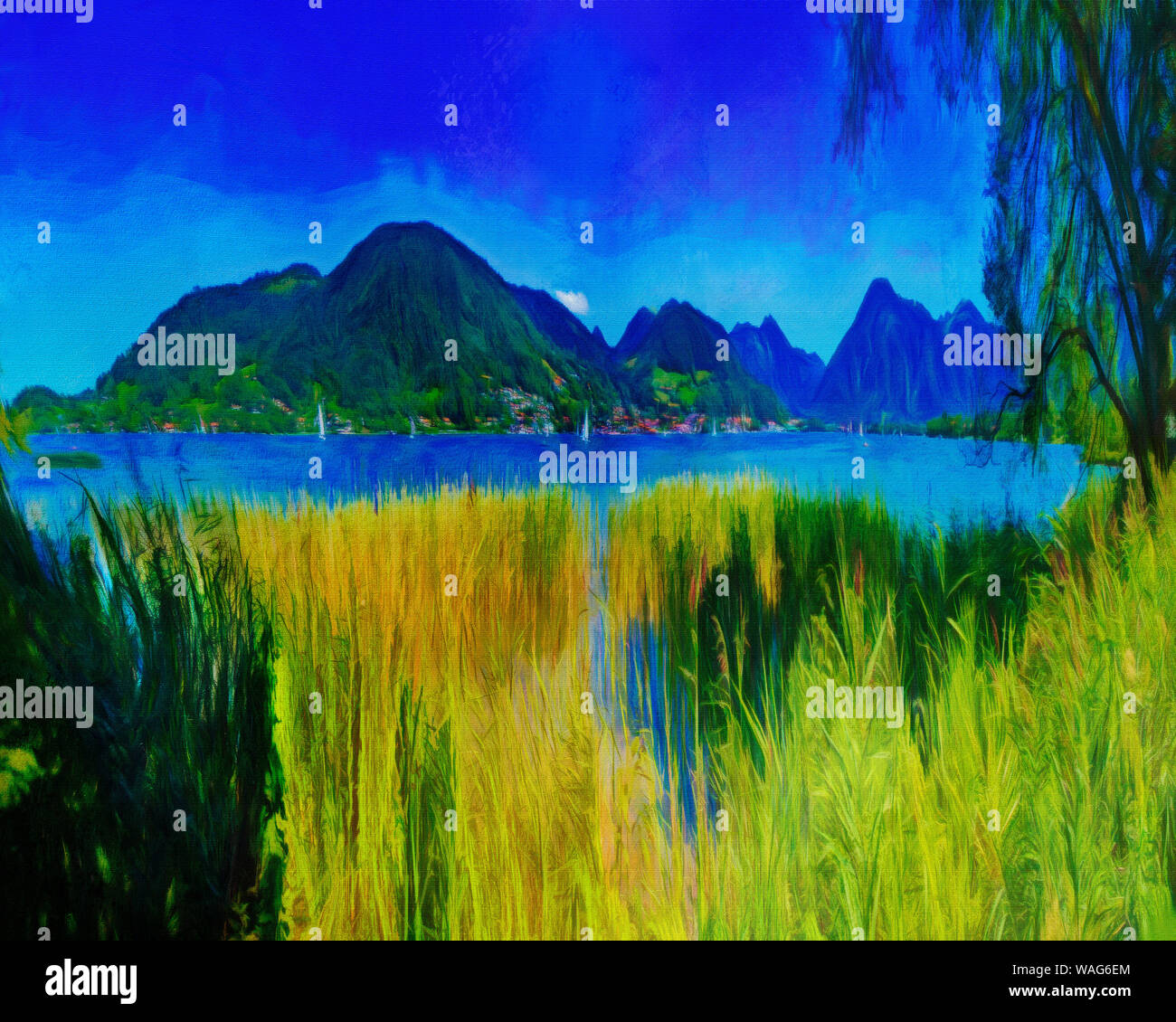 MODERN ART: Lakeview (Based upon a scene at Lake Tegernsee in Bavaria ...