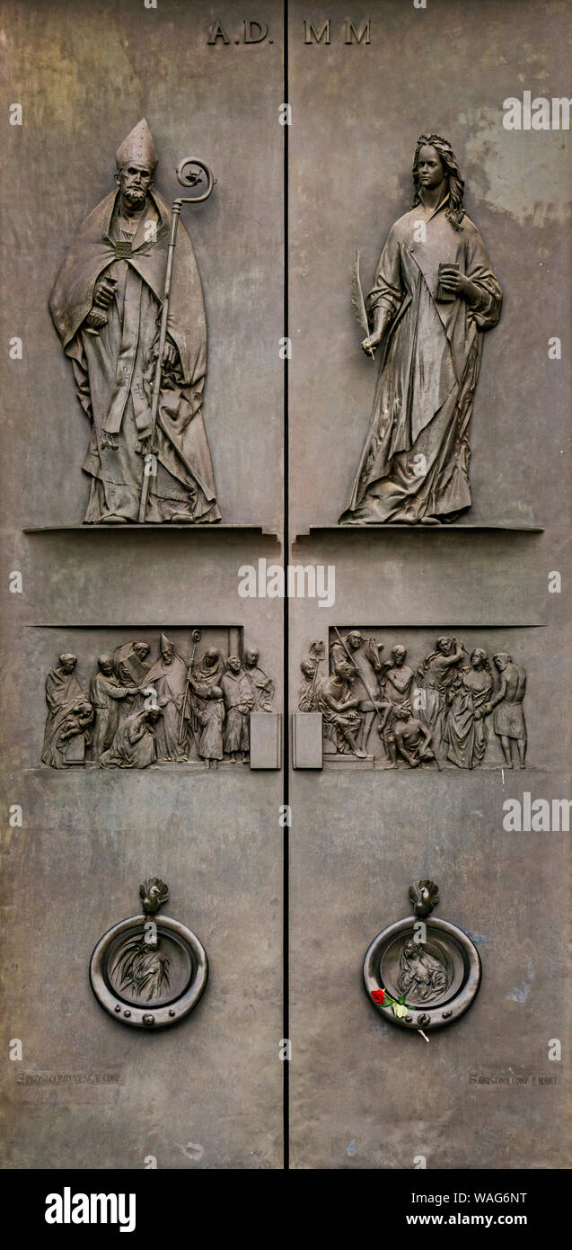 View at detail from facade of Abbey of St Justina in Padua, Italy Stock ...