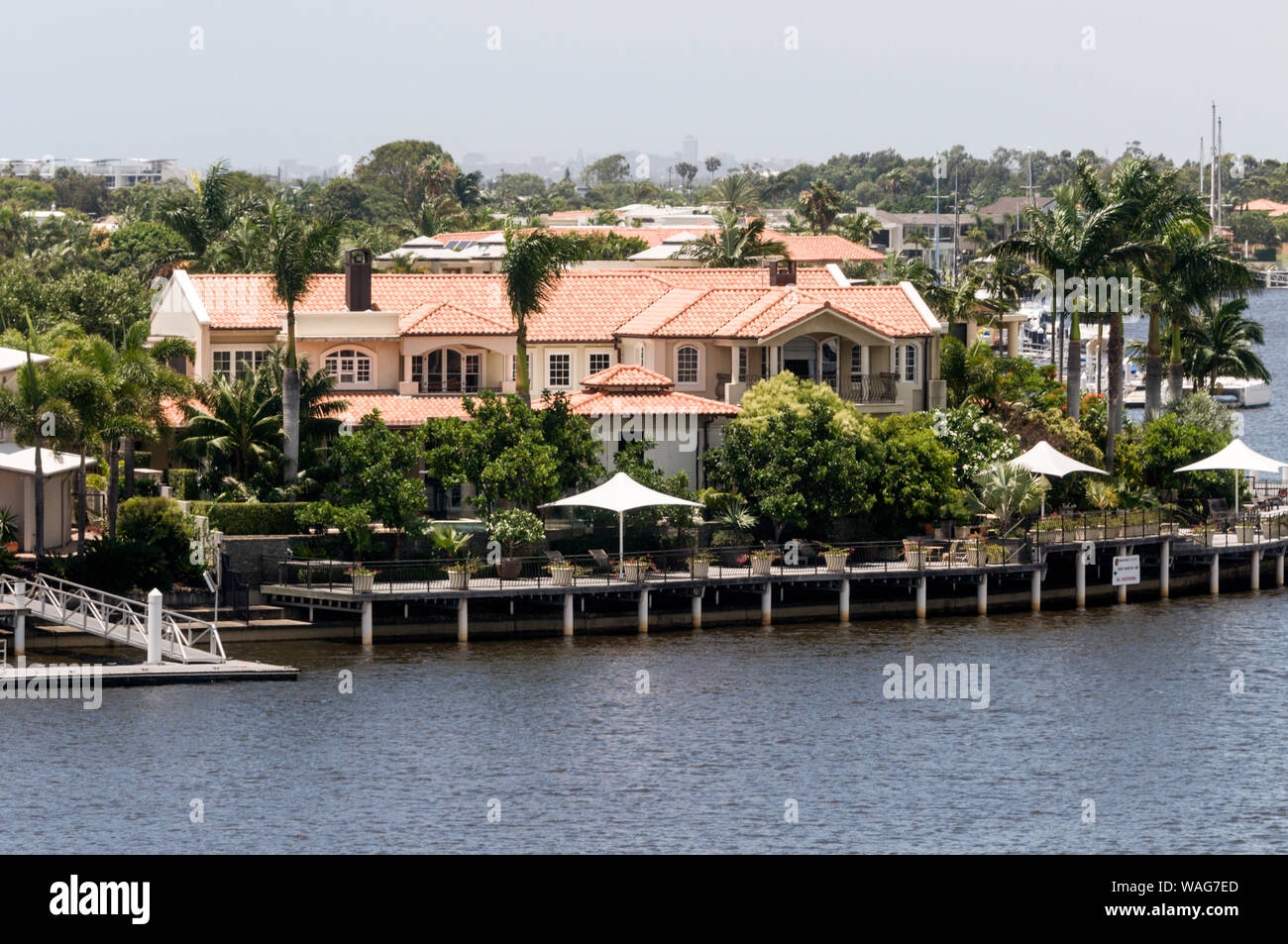 Wealthy residential riverside homes at Minyama, (Millionaires Row ...