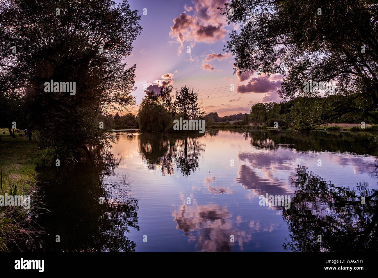 Sunset on a pond in Santeny, val de marne, france Stock Photo - Alamy