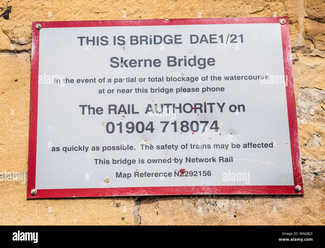 A information warning sign at the historic Skerne Bridge,in Darlington ...