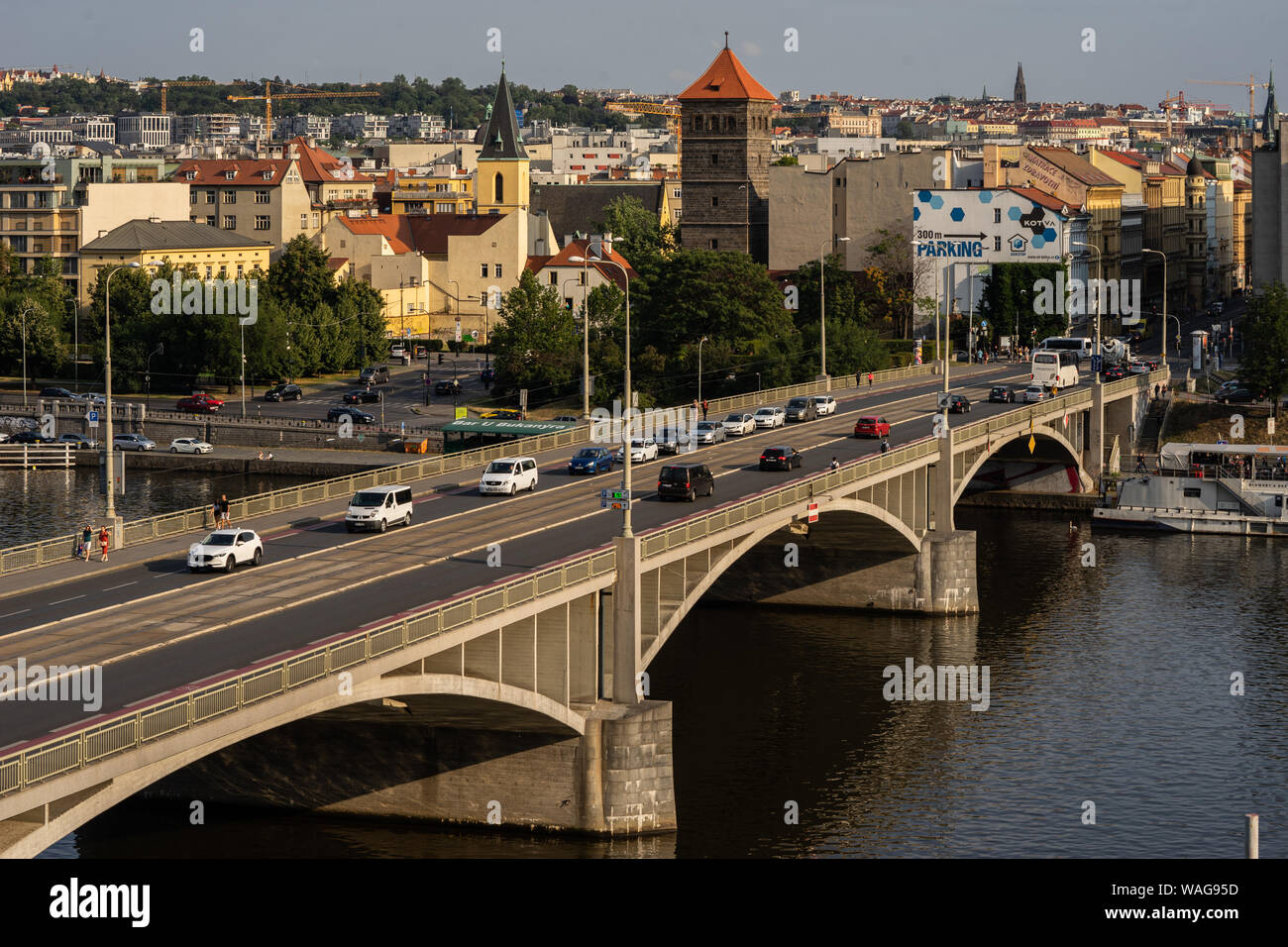 The view on The Stefanik bridge in Prague connecting Letna and Old town ...
