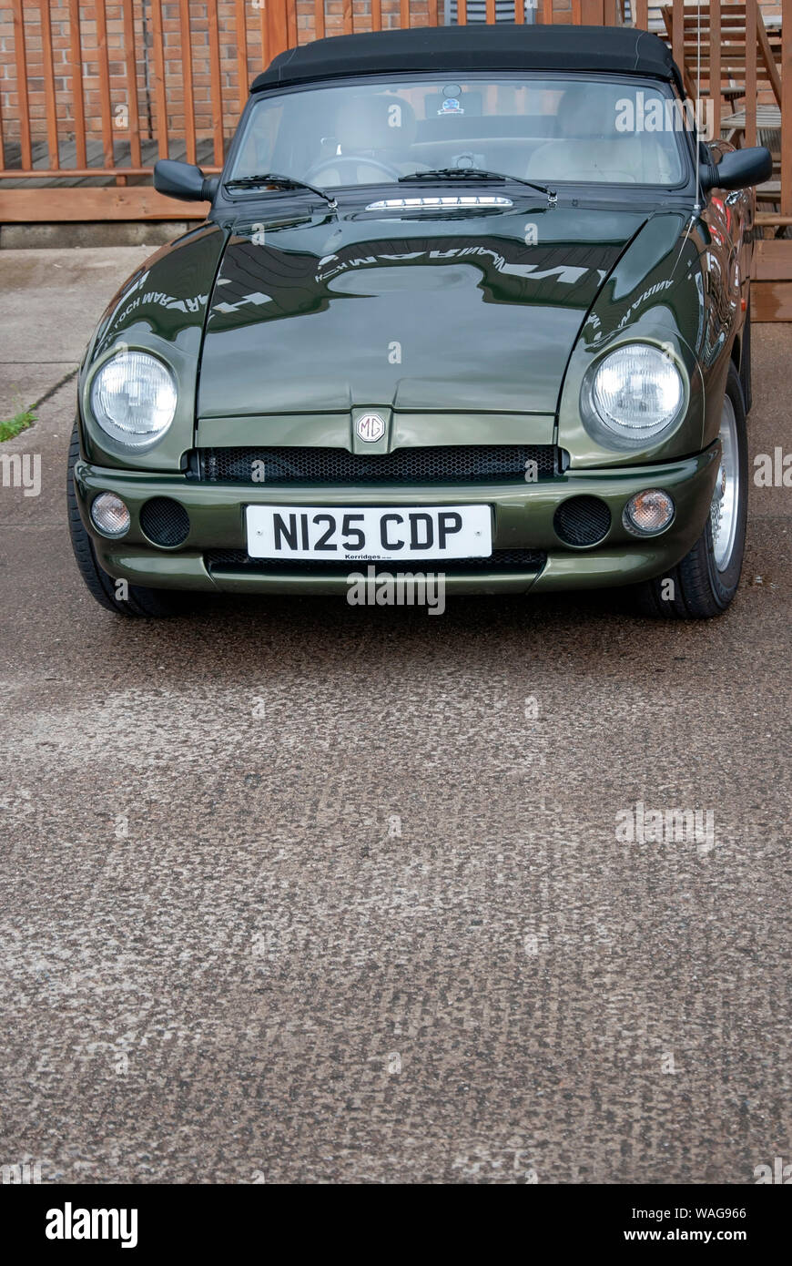 Rare 1996 Green MGR V8 Convertible Sports Car Black Hood front portrait ...