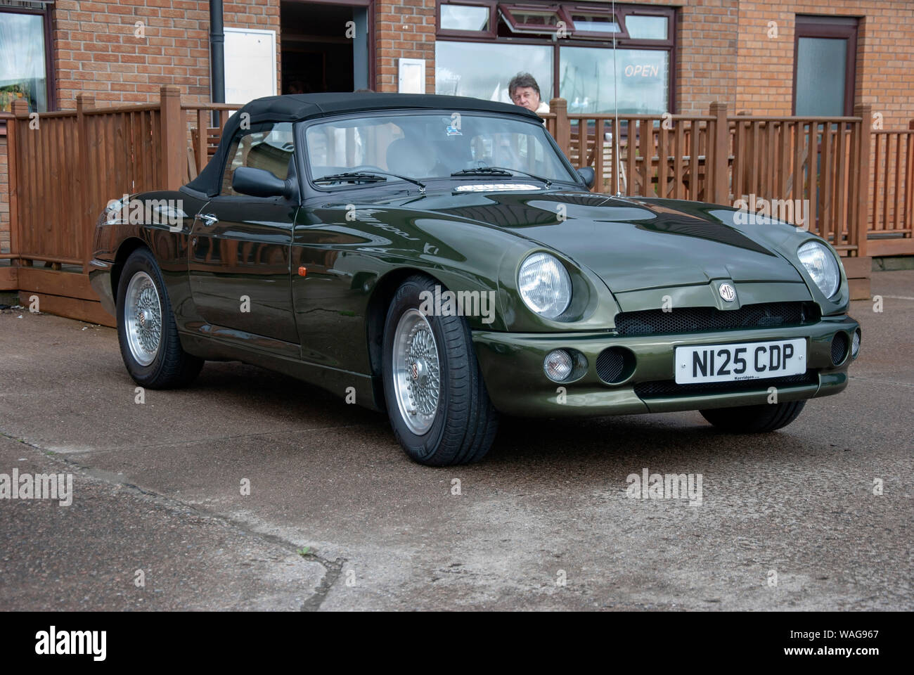 Rare 1996 Green MGR V8 Convertible Sports Car Black Hood front offside ...