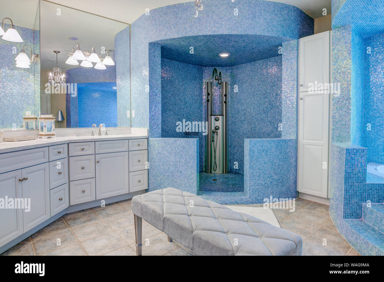 Expensive ultra modern bathroom with large open shower Stock Photo - Alamy