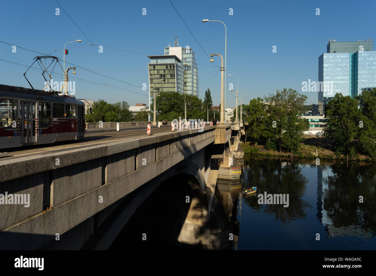 The view on the Liben bridge in Prague. This rare bridge, built in ...