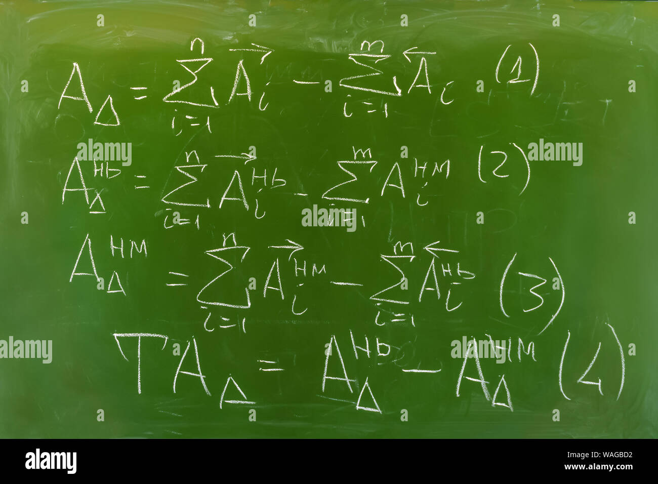 background - green chalkboard with hand-written formulas, algorithm for ...