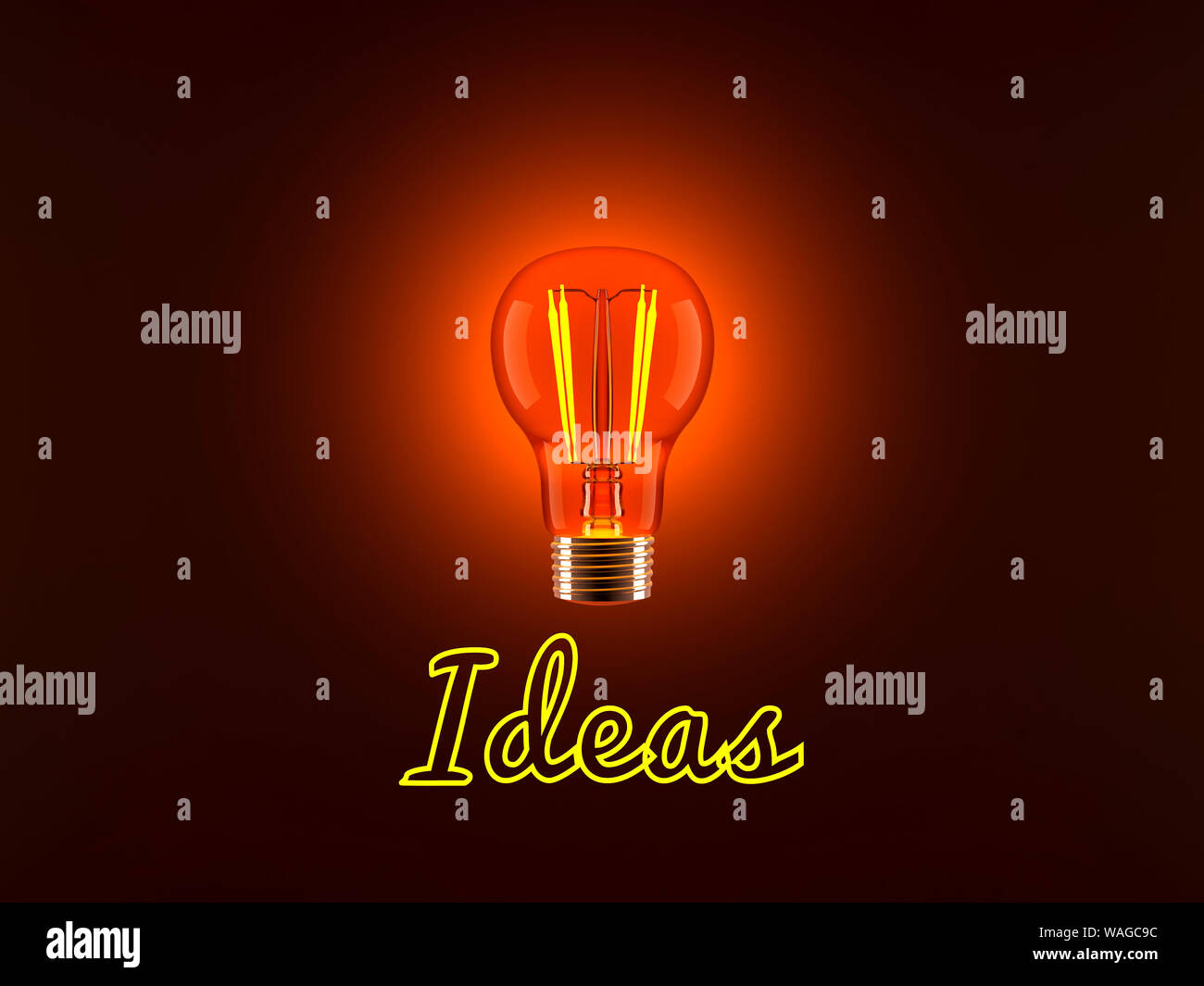 Conceptual 3D rendered illustration of a shining light bulb and the ...
