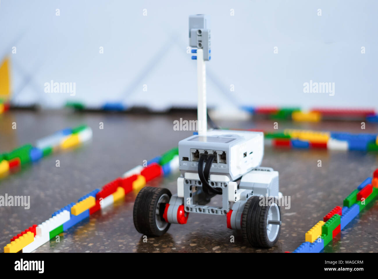 Perm, Russia - February 19, 2019: small real programmable robot on ...