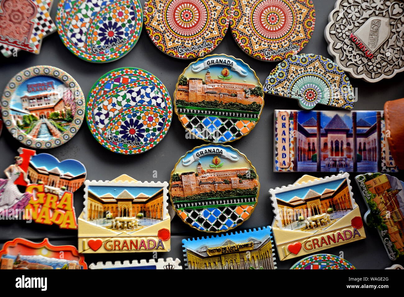 Souvenirs of Granada. Ceramic arabesque magnets, Spain Stock Photo - Alamy
