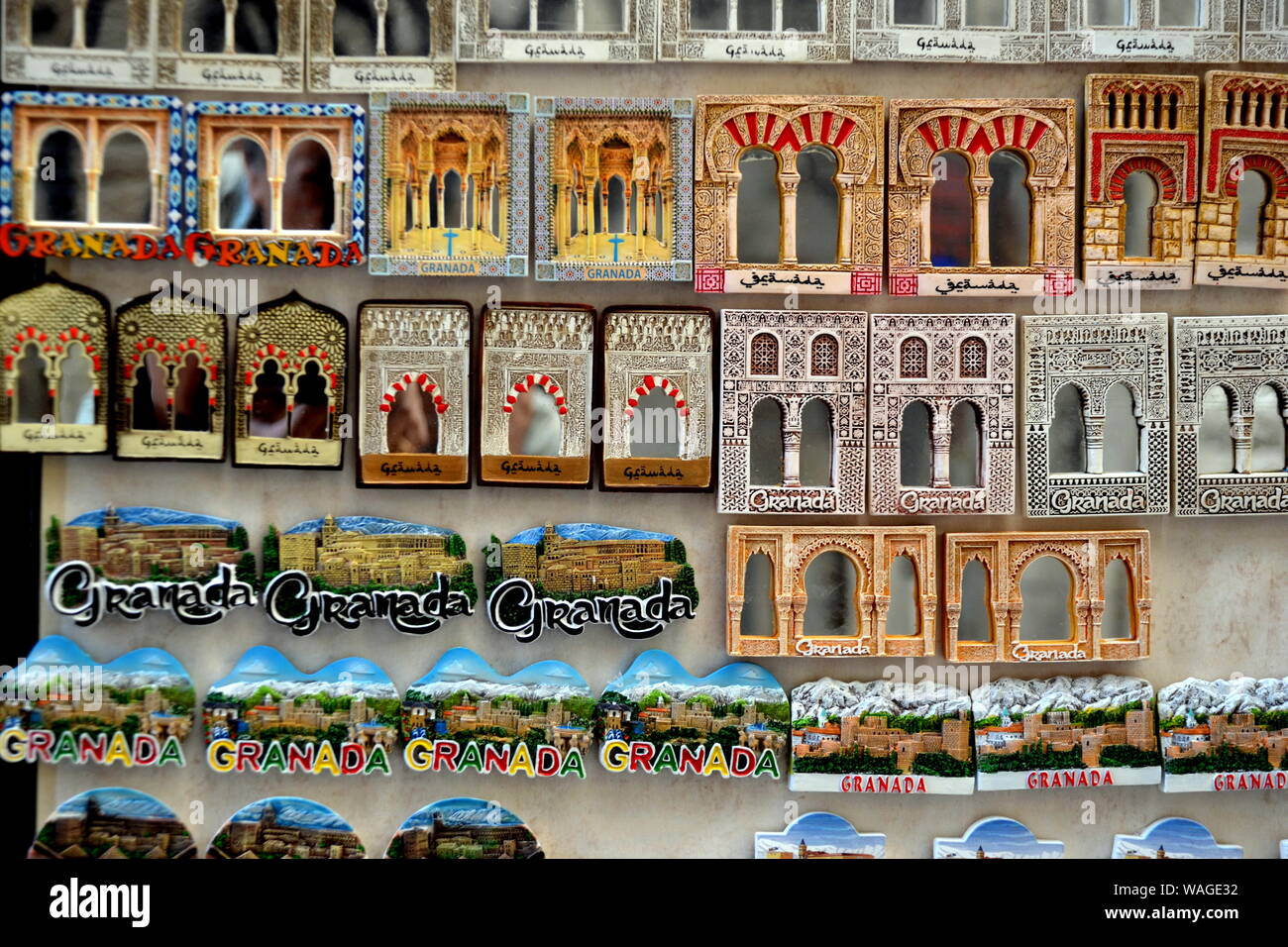 Souvenirs of Granada. Ceramic arabesque magnets, Spain Stock Photo - Alamy