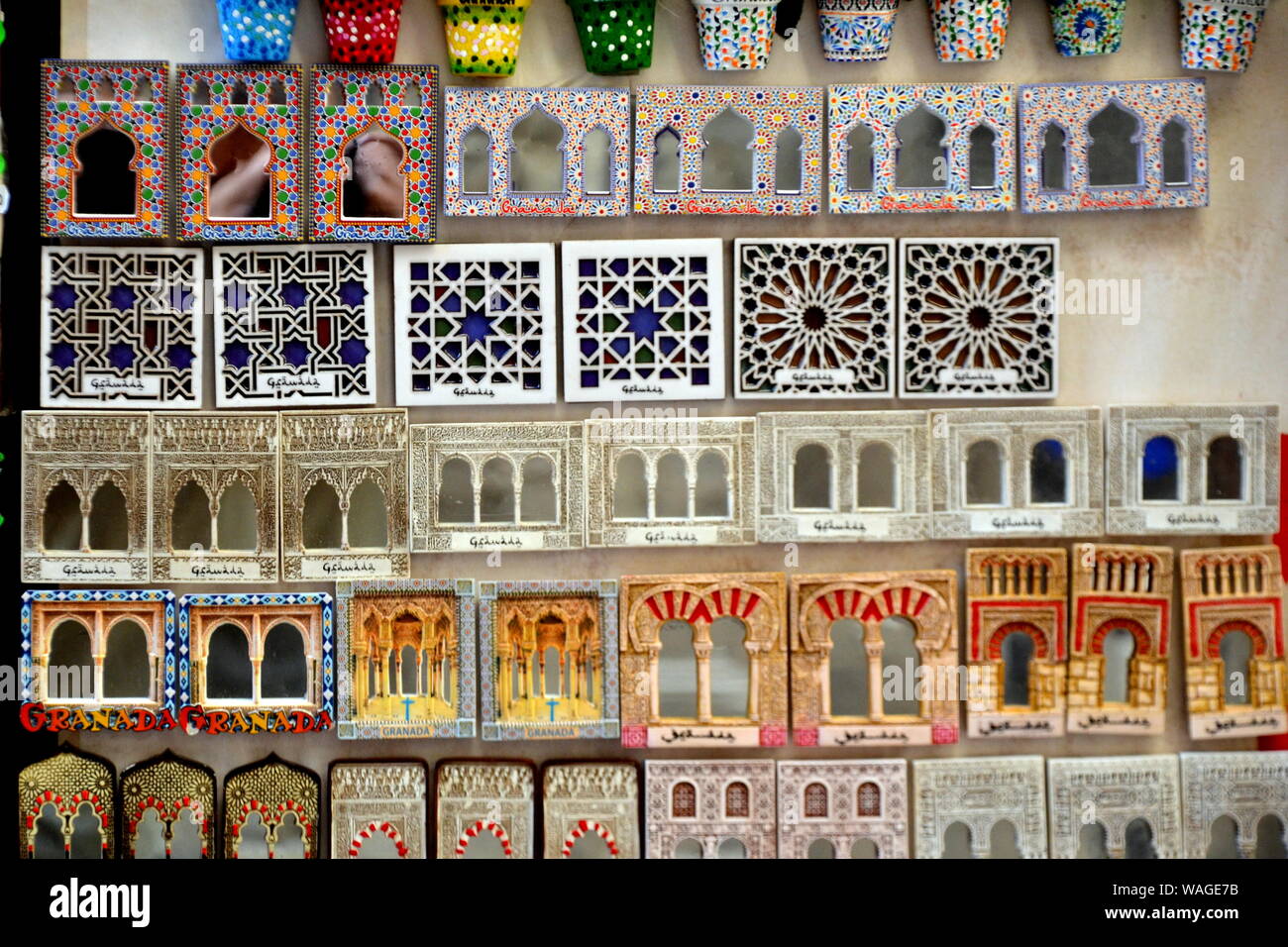 Souvenirs of Granada. Ceramic arabesque magnets, Spain Stock Photo - Alamy