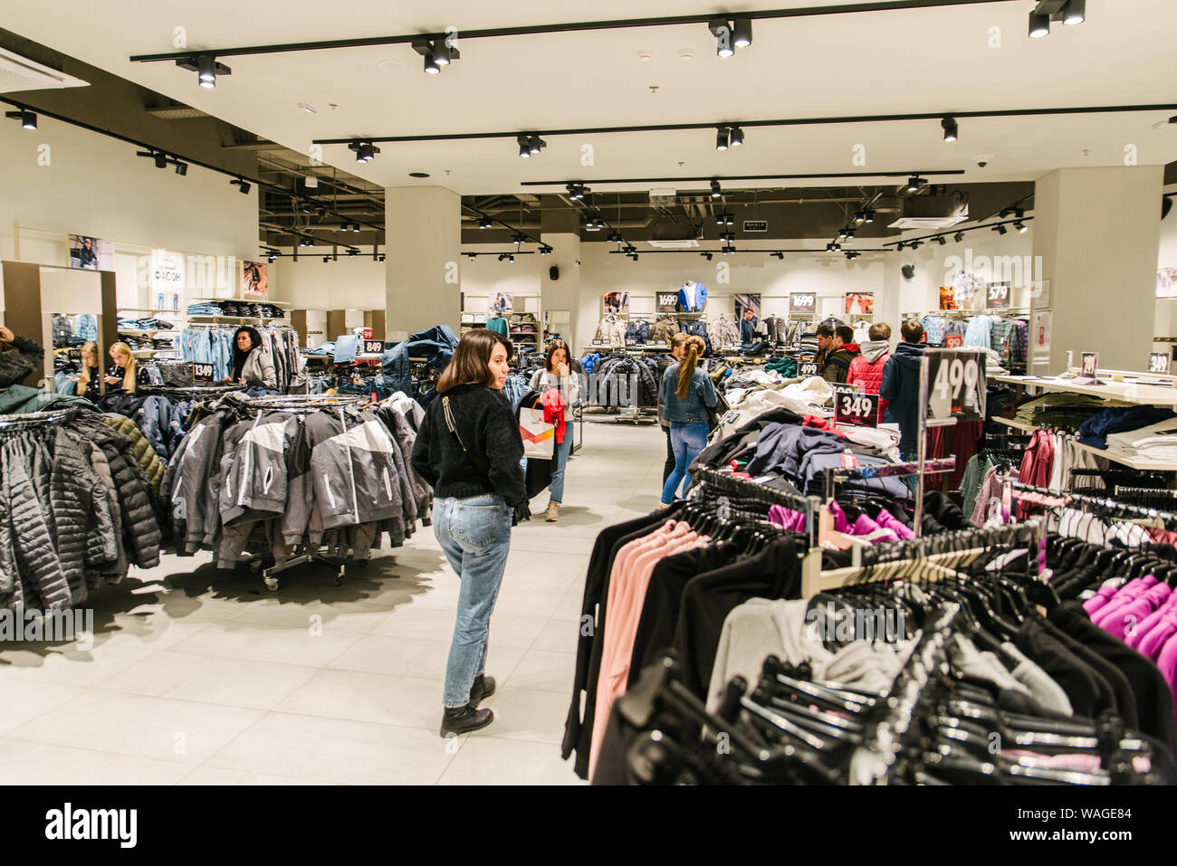 LVIV, UKRAINE - October 27, 2018: fashion clothes shop inside. interior ...