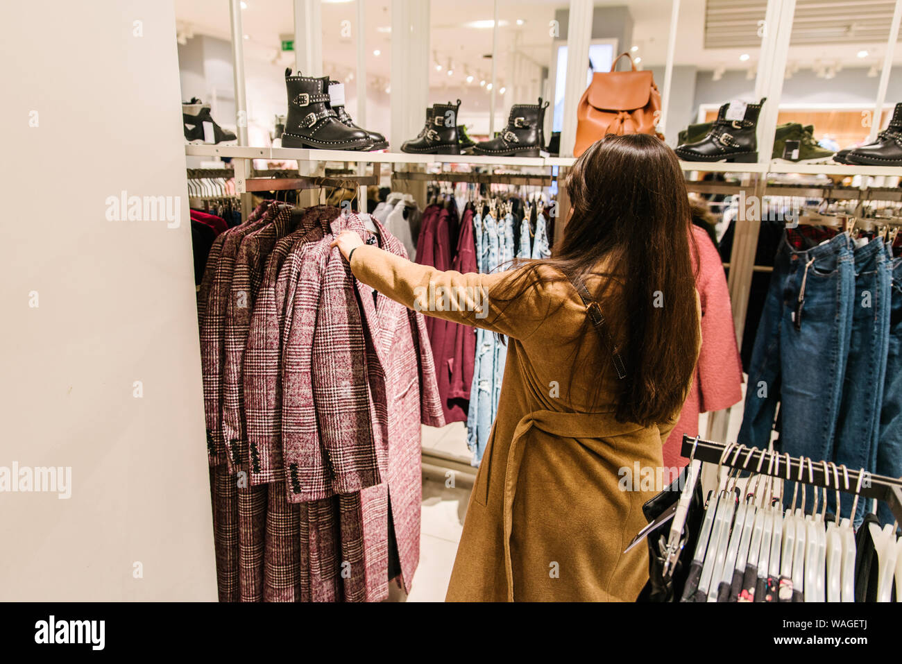 LVIV, UKRAINE - October 27, 2018: fashion clothes shop inside. interior ...