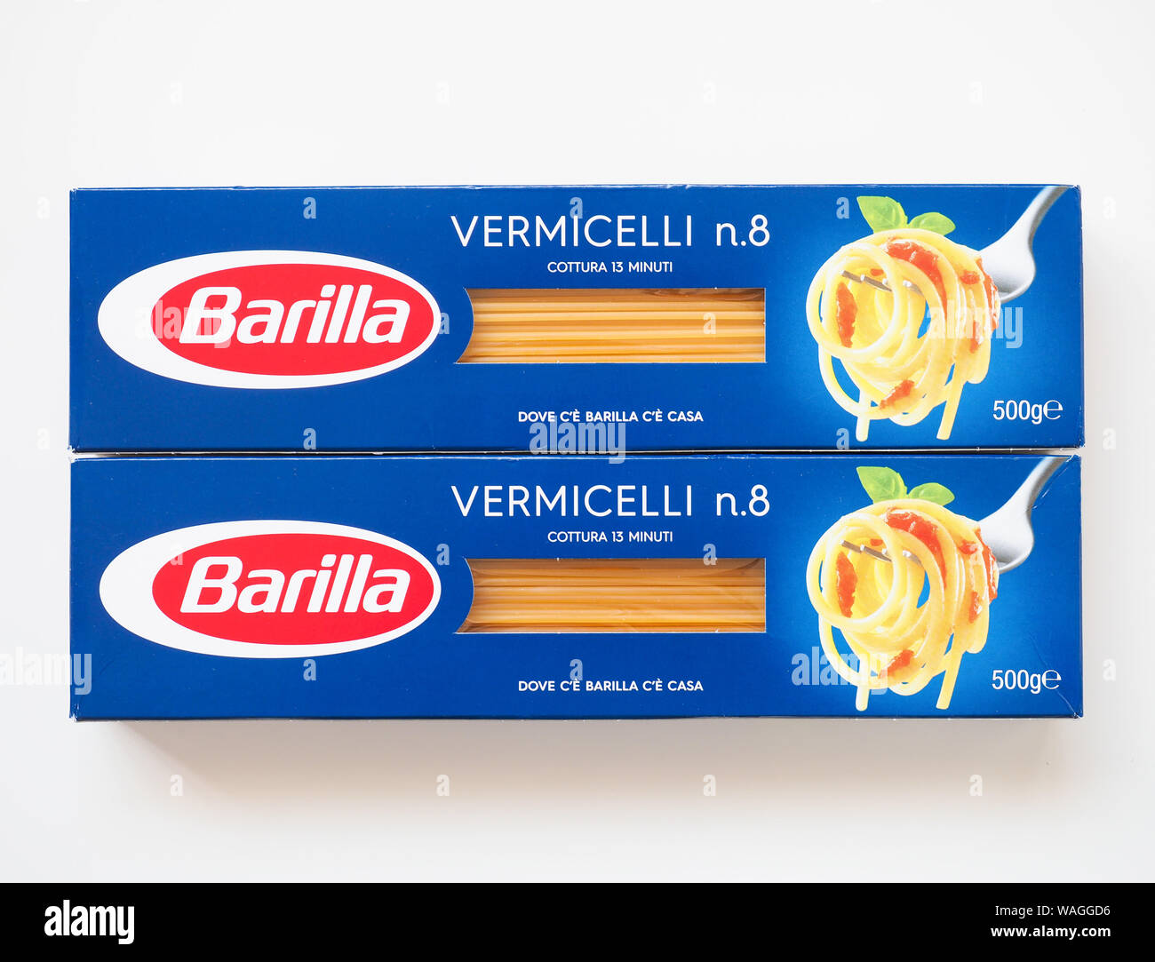 PARMA, ITALY - CIRCA AUGUST 2019: Barilla logo on a packet of pasta ...