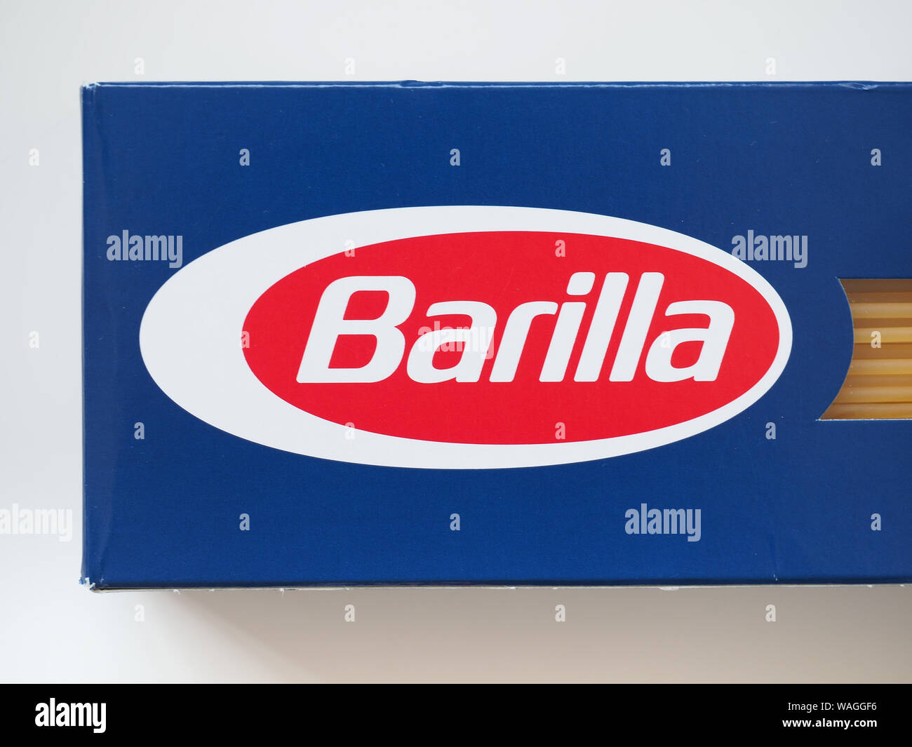 PARMA, ITALY - CIRCA AUGUST 2019: Barilla logo on a packet of pasta ...