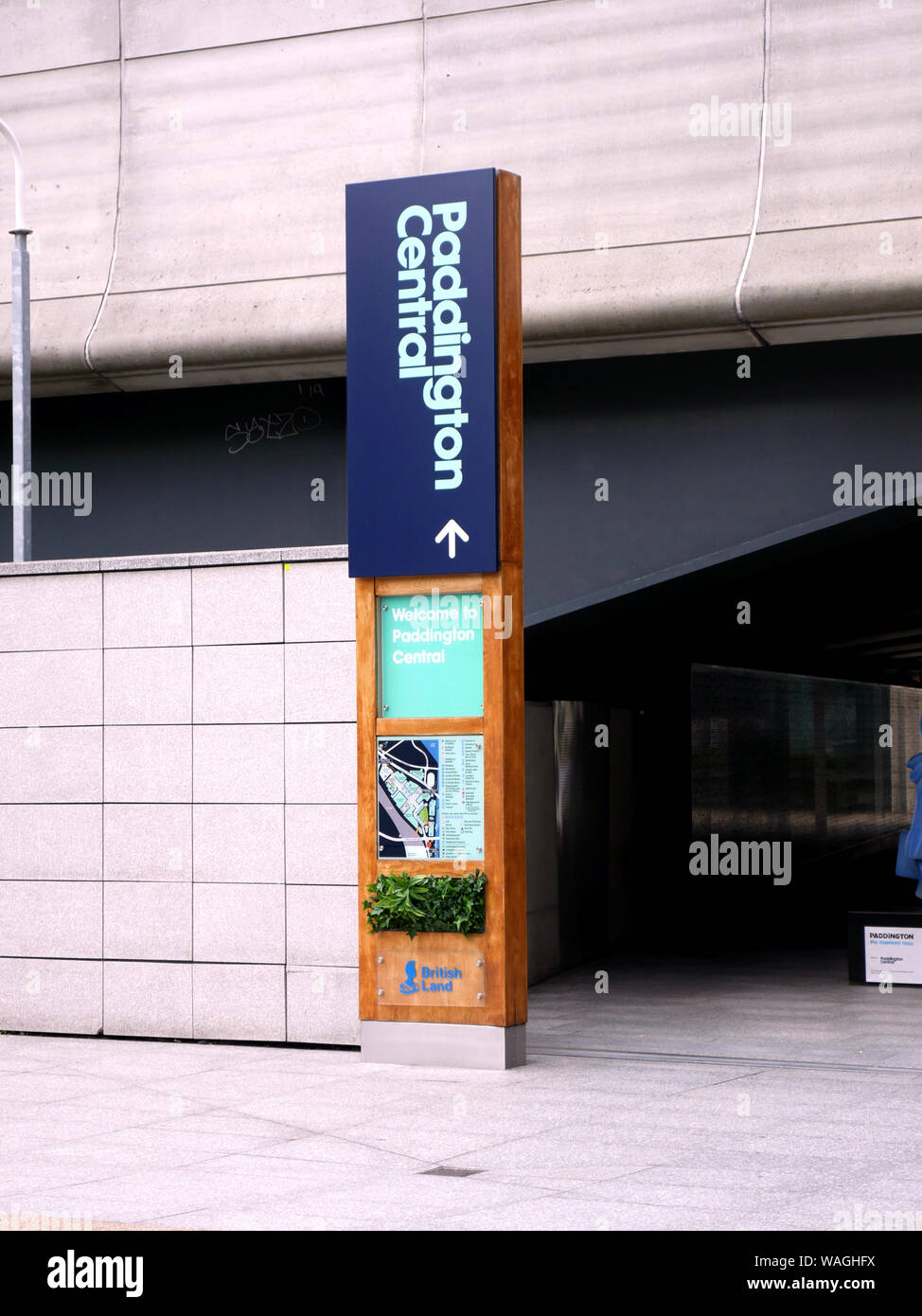 Sign for Paddington Central complete with map information on the tow ...
