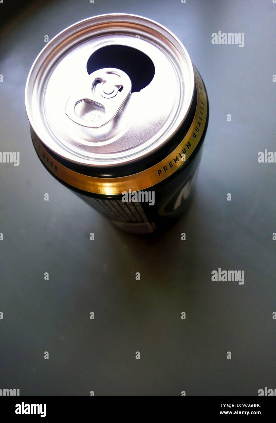 Open Can of Greek Mythos Beer Stock Photo - Alamy