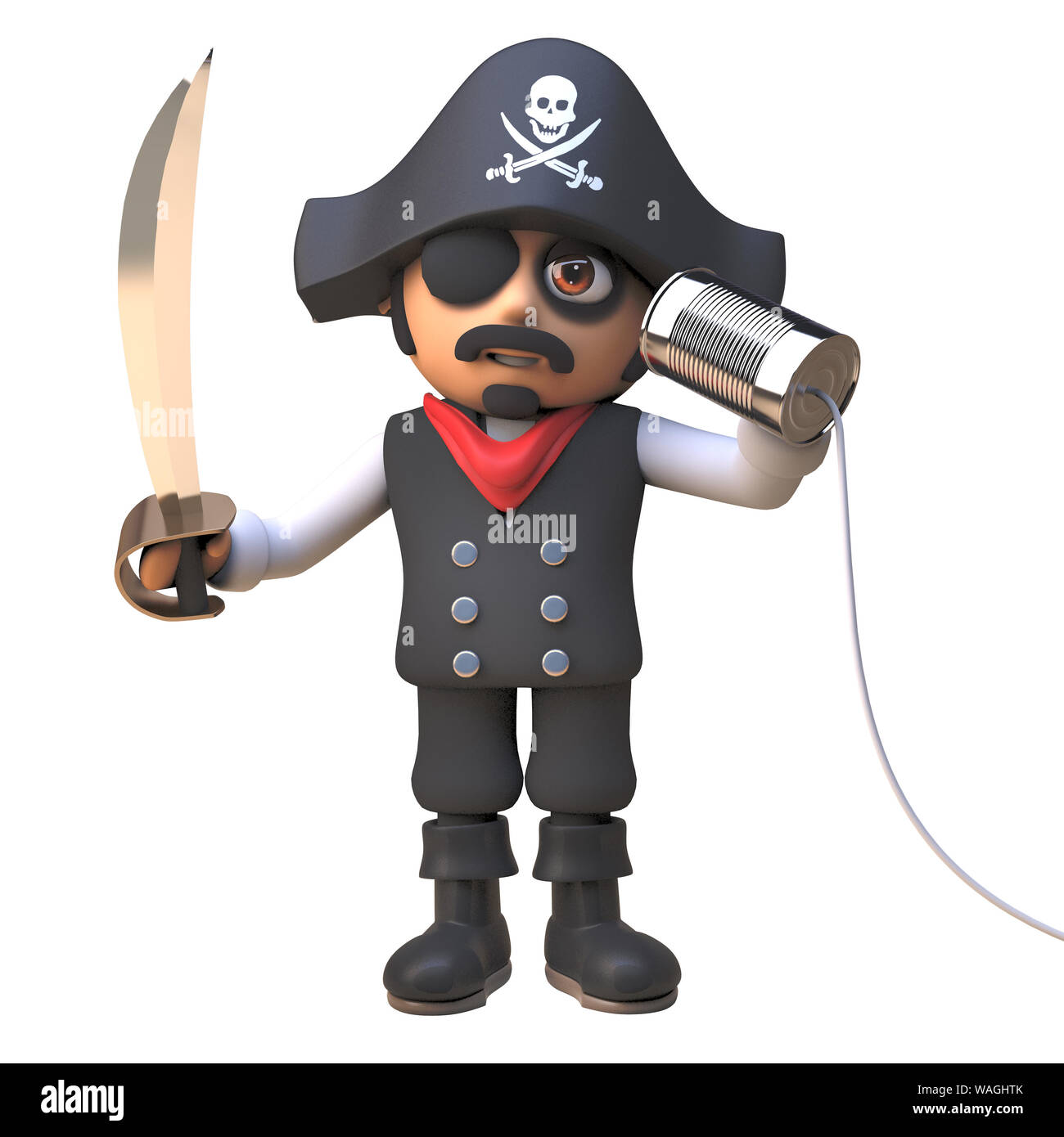 3d pirate captain character using a tin and string to communicate, 3d ...