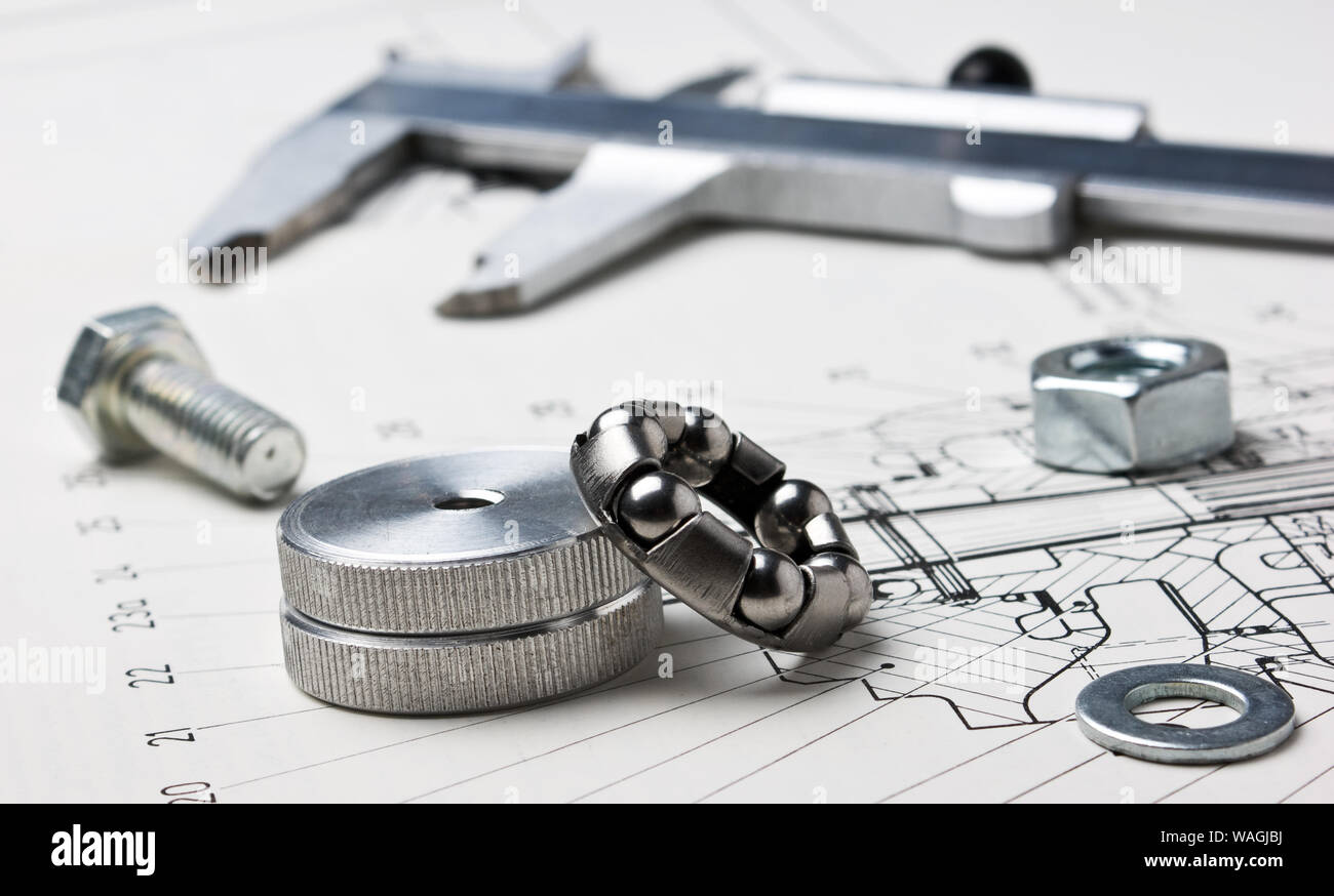 mechanical scheme and calipers with bearing Stock Photo - Alamy