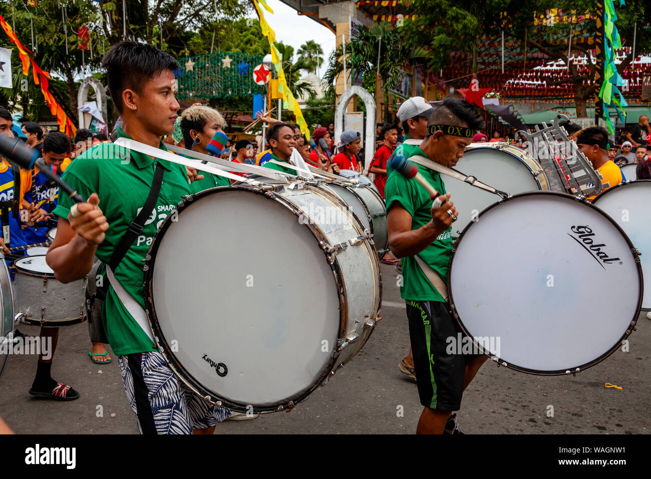 Drummers Perform During A Street Procession, Ati-Atihan Festival ...