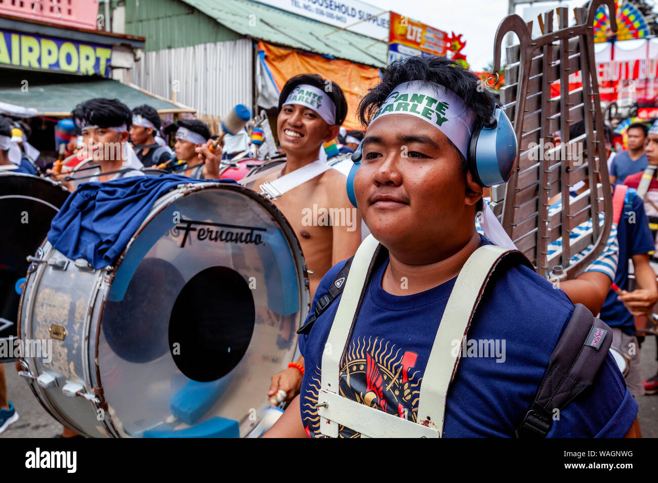 Drummers Perform During A Street Procession, Ati-Atihan Festival ...