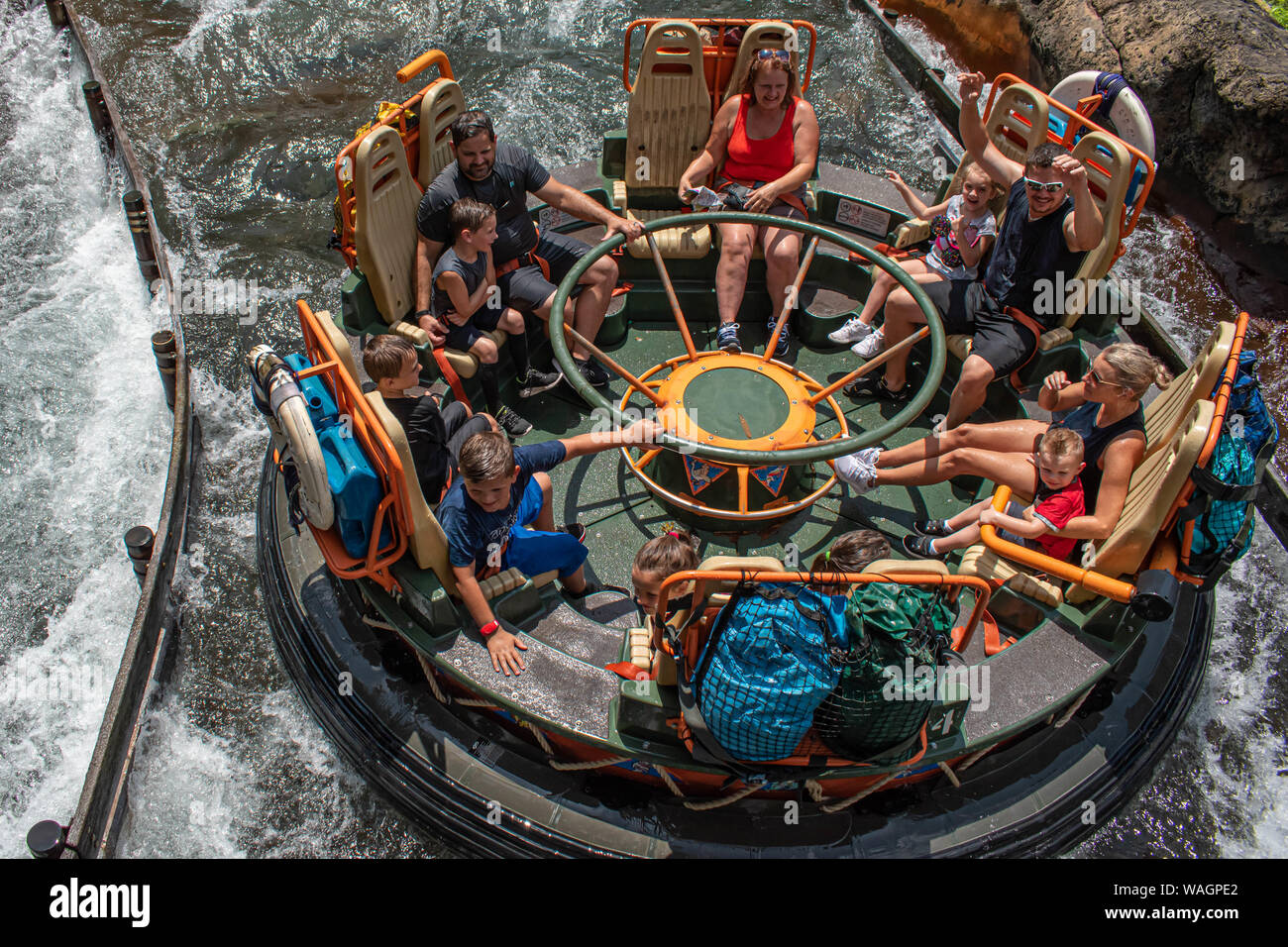 Orlando, Florida. August 14, 2019. People having fun Kali River Rapids ...
