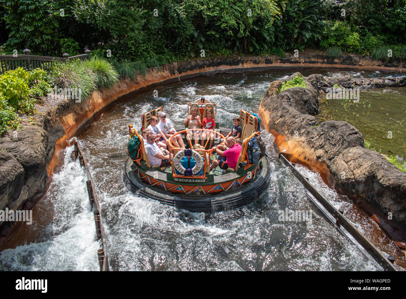 Orlando, Florida. August 14, 2019. People having fun Kali River Rapids ...