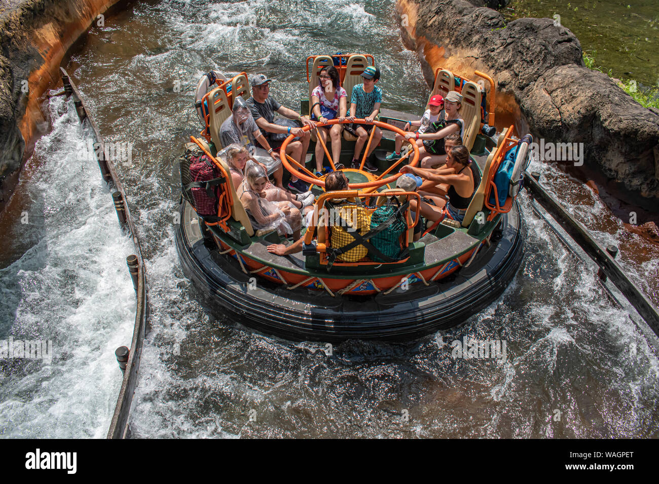 Orlando, Florida. August 14, 2019. People having fun Kali River Rapids ...