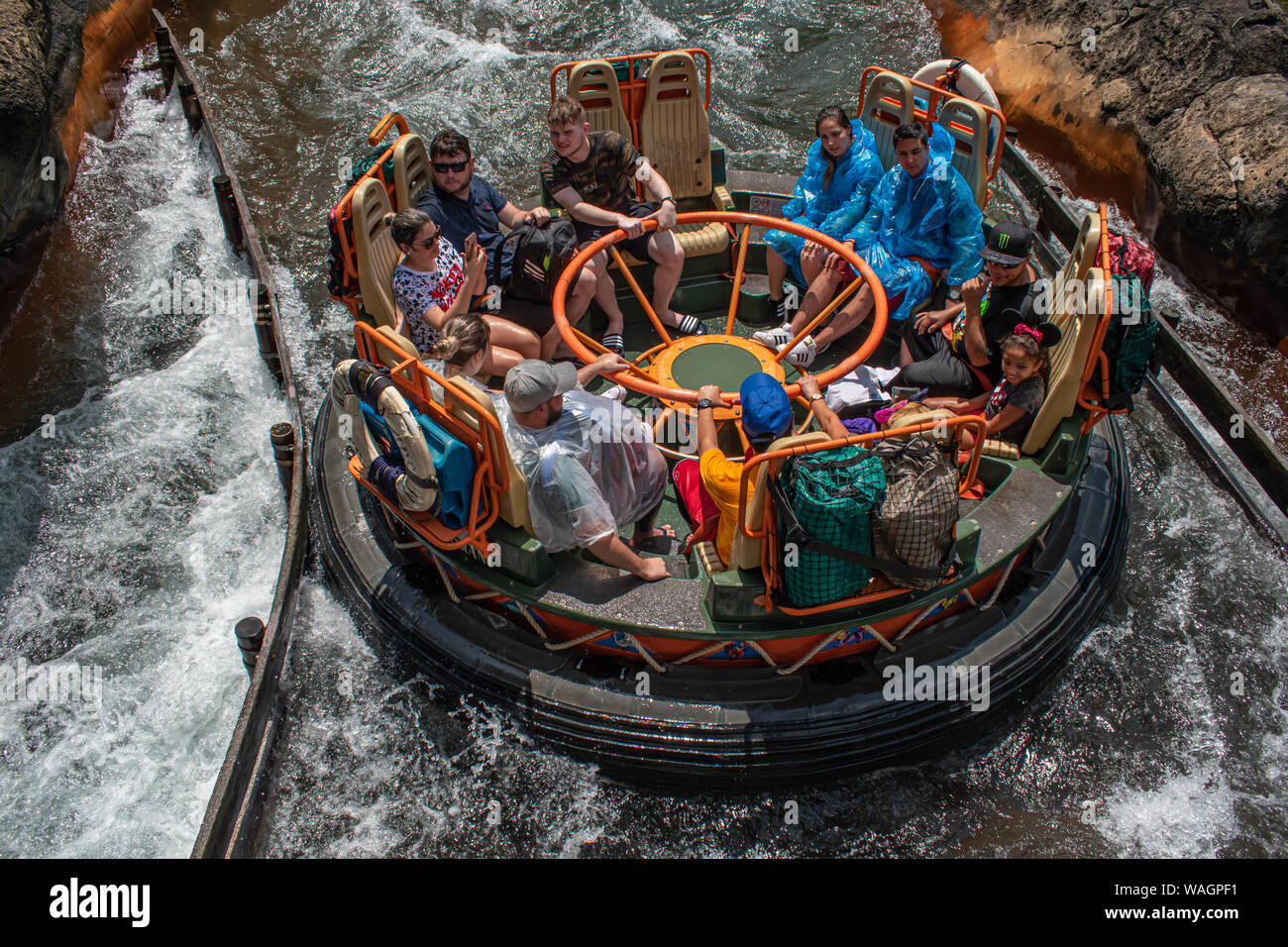 Orlando, Florida. August 14, 2019. People having fun Kali River Rapids ...