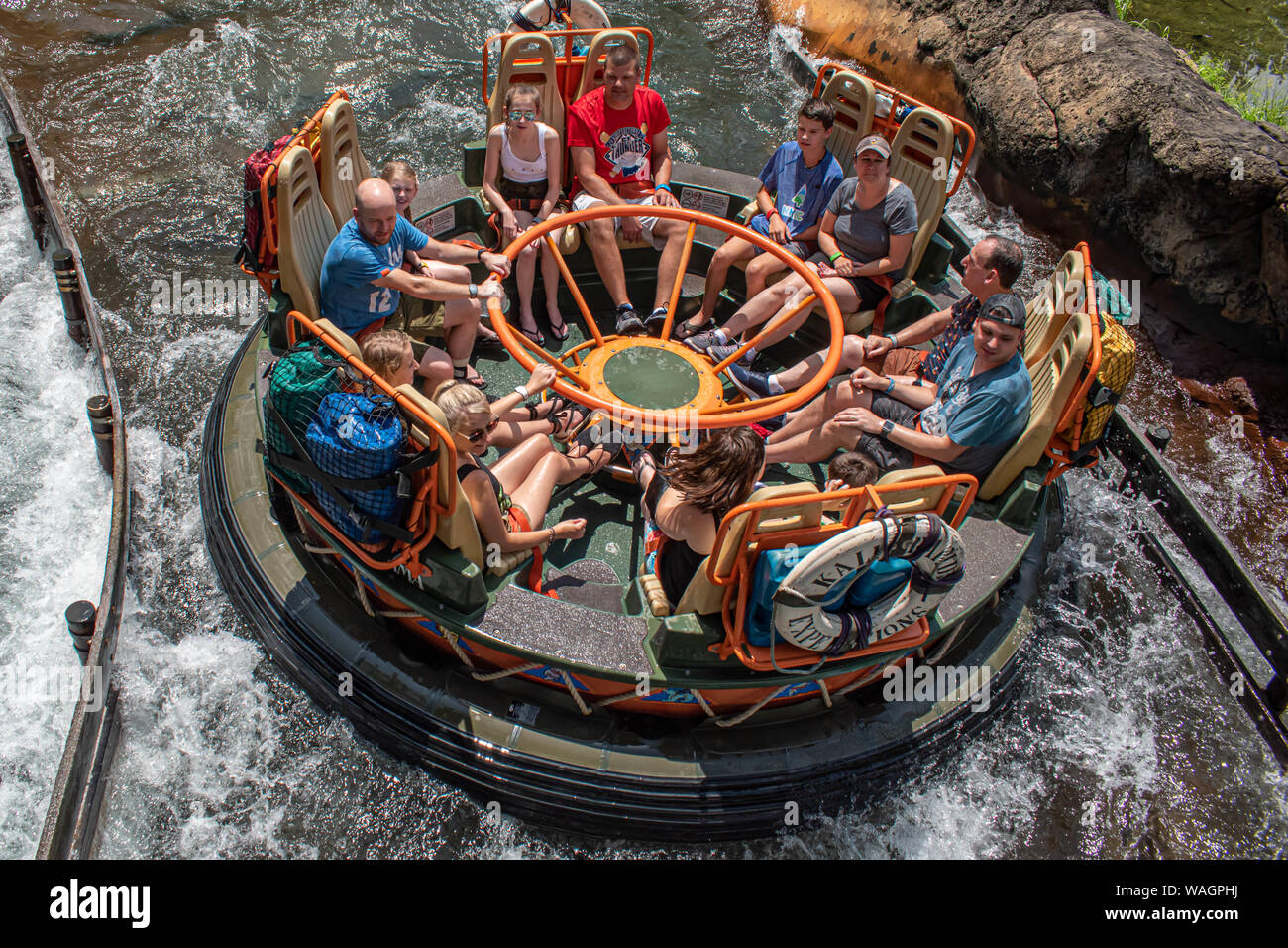 Orlando, Florida. August 14, 2019. People having fun Kali River Rapids ...